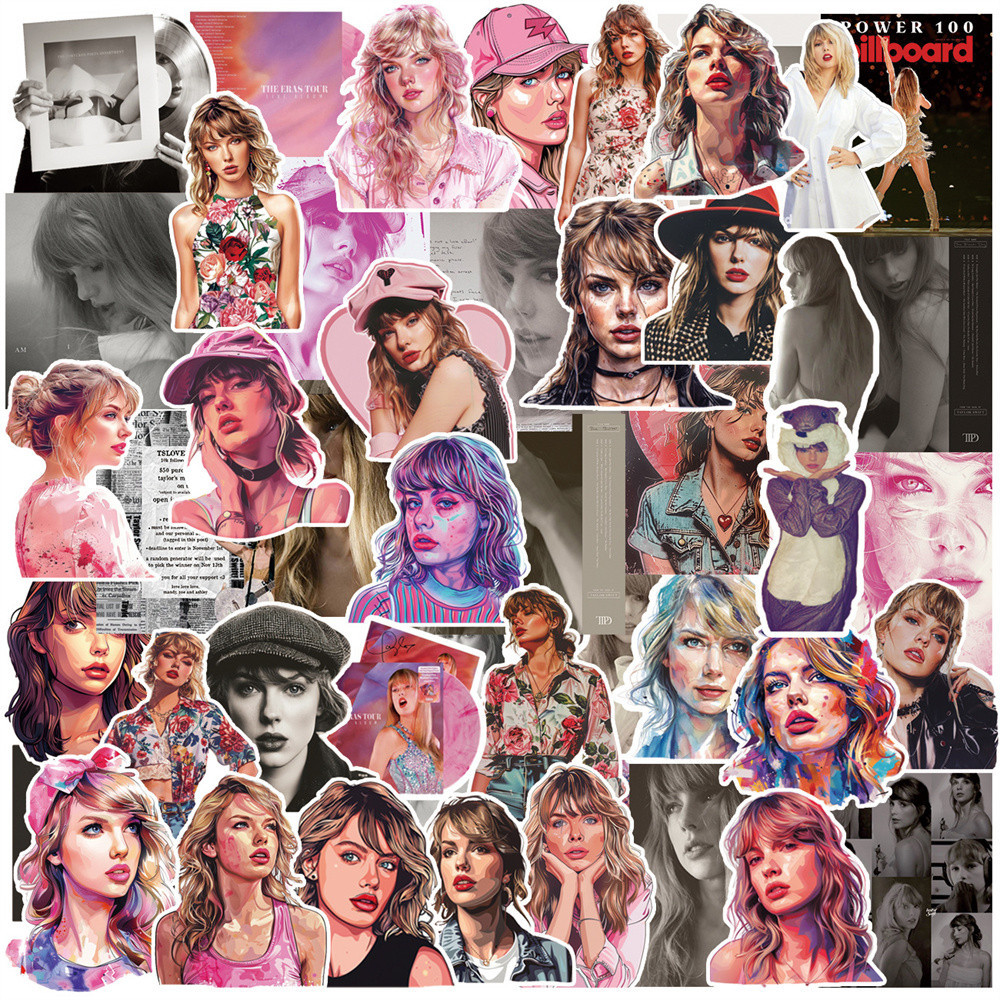 50 Sheets Pack Taylor Swift Cartoon Sticker PVC Singer Guitar Creative ...