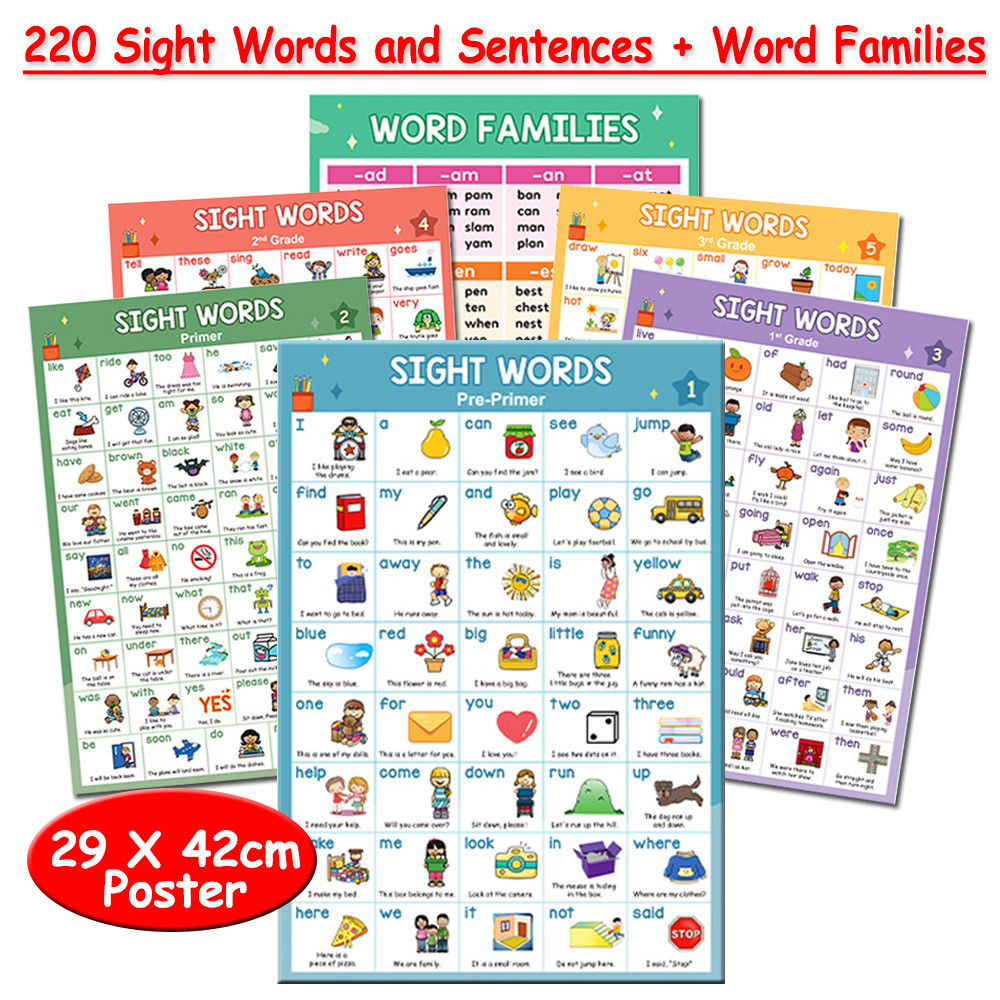 Ready Stock!! A3 size 220 Sight Sight Words and Word Families Posters ...
