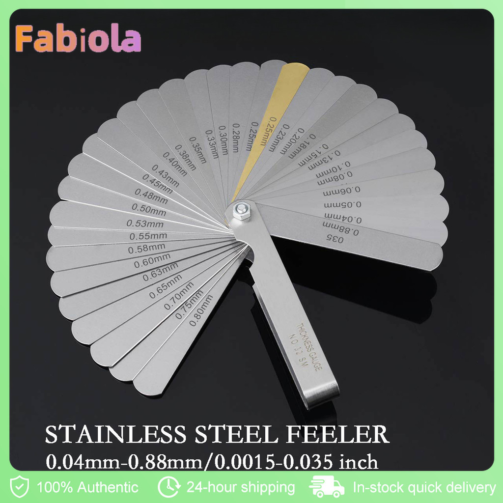 32pcs Stainless Steel Feeler Gauge 0.04mm-0.88mmThickness Gage Set Dual ...