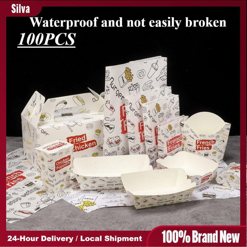 100Pcs Greaseproof Paper Bag Food Wax Paper Pouch French Fries Sandwich ...