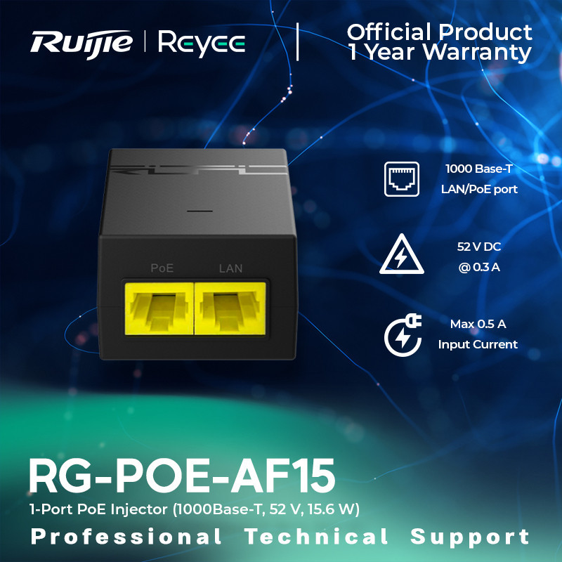 Ruijie-Reyee RG-POE-AF15, 1-Port PoE Injector (1000Base-T, 52 V, 15.6 W ...