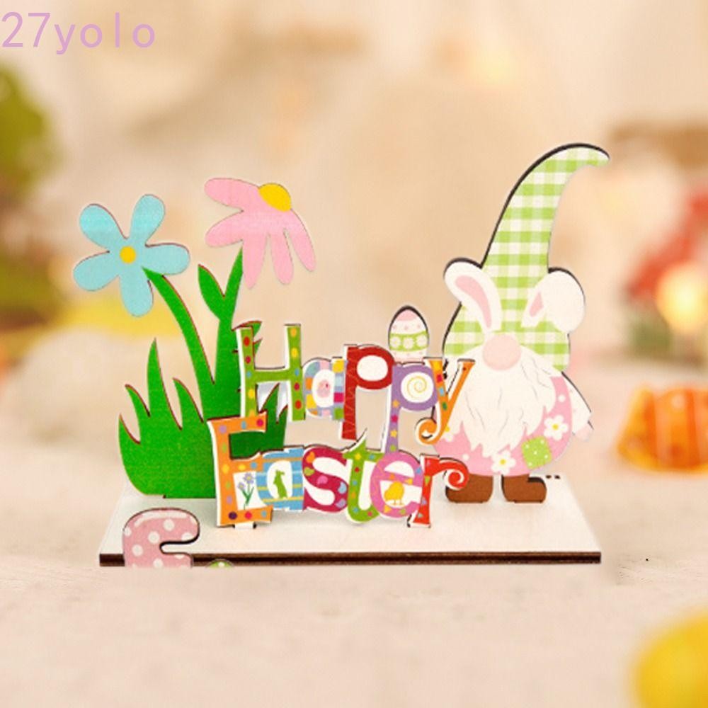 YOLO Rabbit Egg Table Ornament, Decorative DIY Wooden Bunny Flower ...