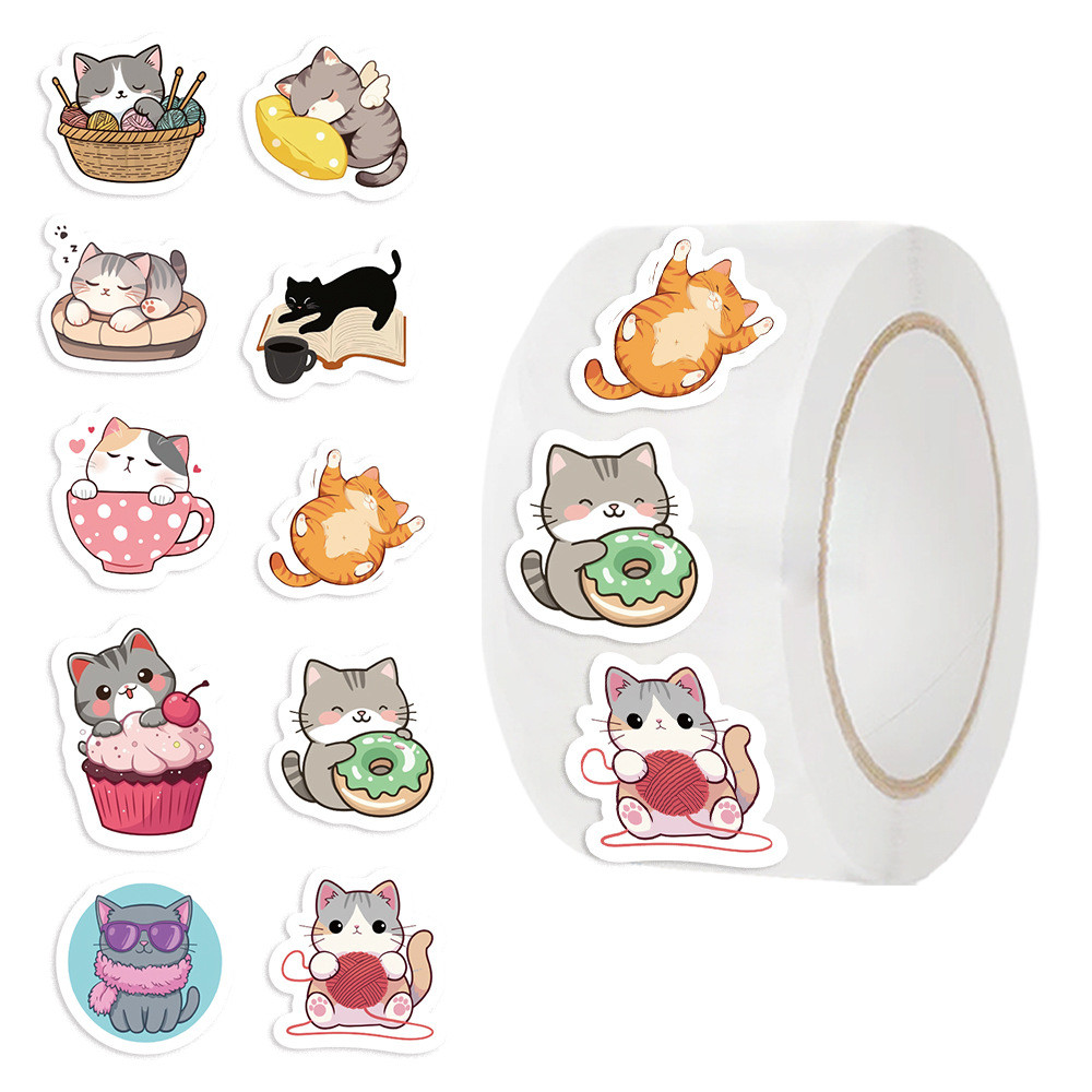 500 pcs 10 images Cute Cartoon Kitty Cats Stickers Roll/Stickers Tape ...