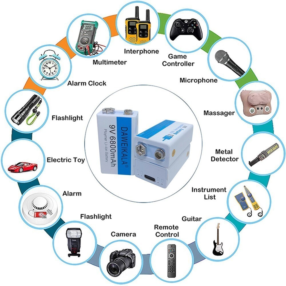 【COD】9V battery 6800mAh li-ion Rechargeable battery Micro USB Battery ...