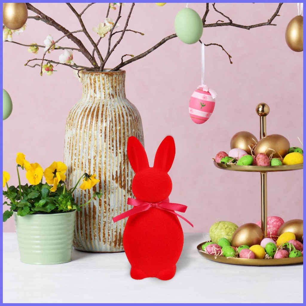 Flocked Rabbit Figurines Flocked Statue Bunny Easter Decorations Table ...