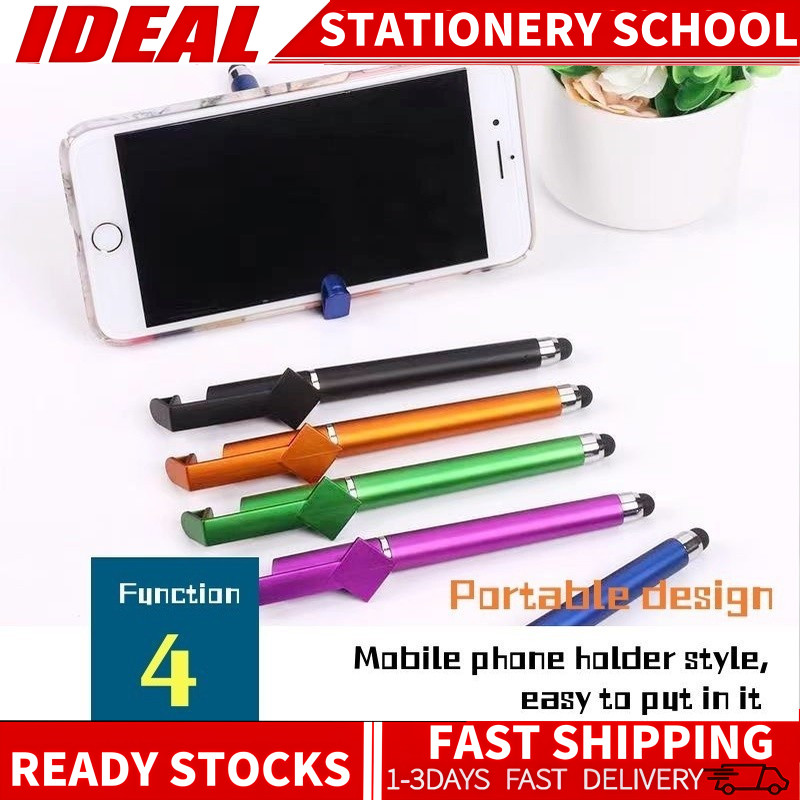 3-in-1 Metallic Black Ink Gel Pen with Stylus and Phone Holder Multi-function Touch Screen ...