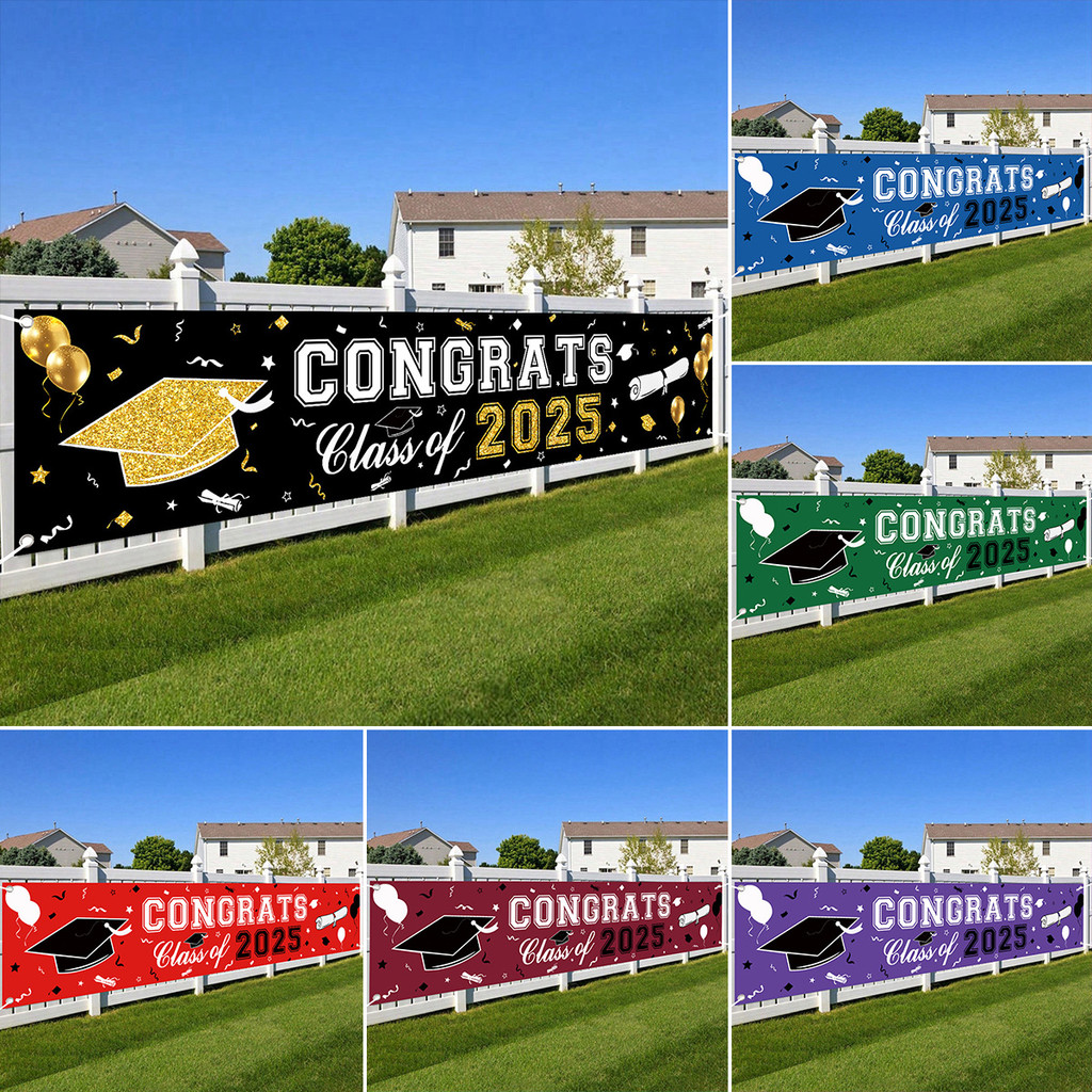 200*40cm Congrats Grad Banner Polyester Grad Cap Pattern 2025 ...