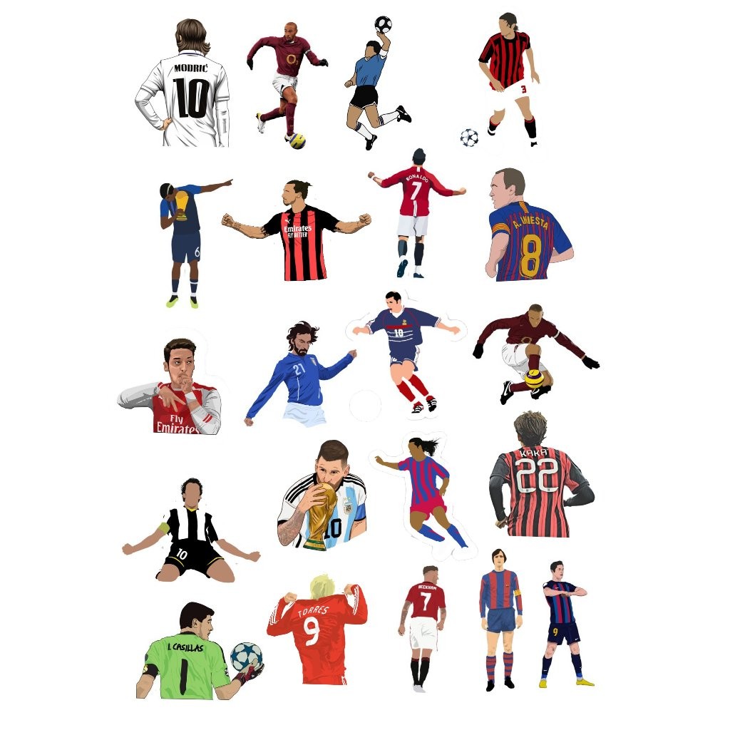 Set of 43 legendary Football player stickers, soccer stickers, pvc ...