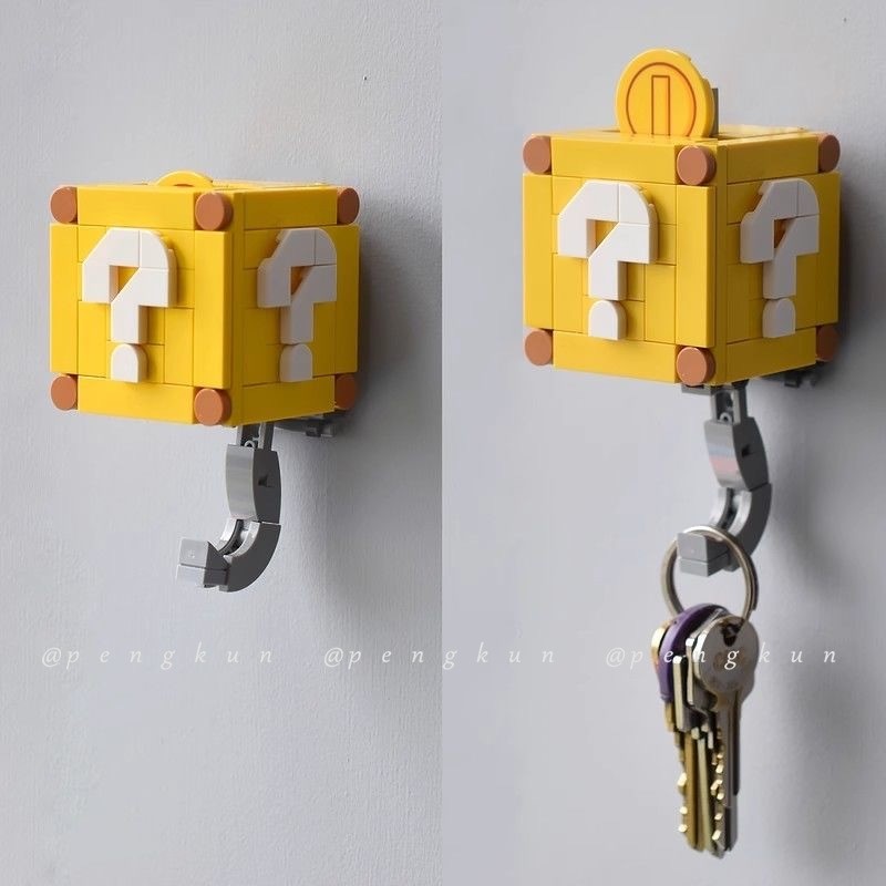 Moc Mario Question Mark Box Key Hook Creative Assembling Toy Super ...
