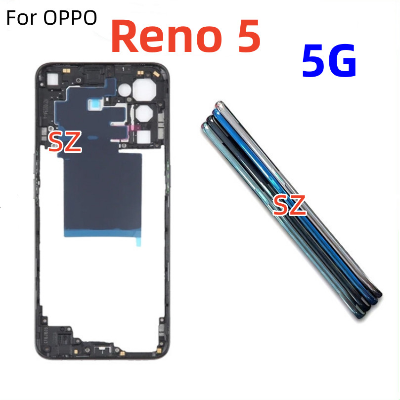 New For OPPO Reno 5 5G Reno5 CPH2145 LCD Front Frame Bezel Back Battery Cover + Middle Frame ...