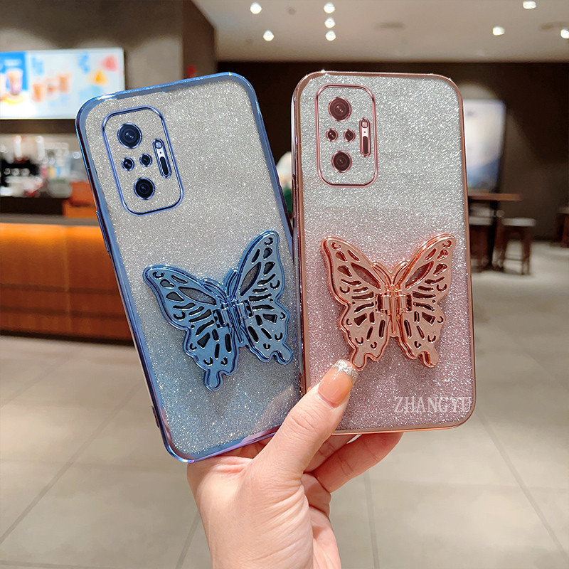 Casing Redmi Note 10 PRO 10S 4G 5G Butterfly bracket gradient glossy ...