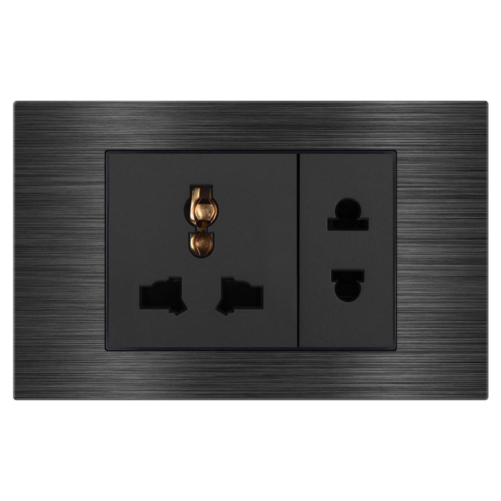 VISWE wall socket universal socket 3 pin socket 2 pin socket black ...