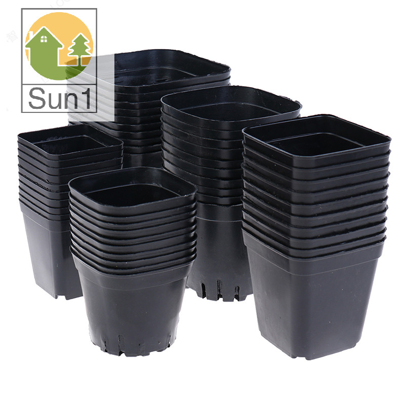 Sun1> 10pc Black Flower Pots Plastic Pots Small Square Pots for ...