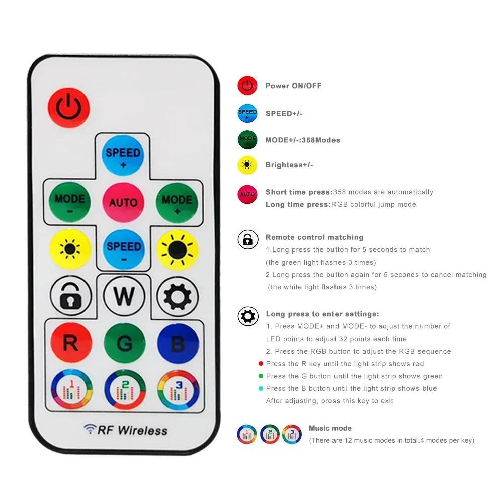 DC5V-24V 17Keys Music Led Controller 3Pin Mini RF Remote for WS2812B ...