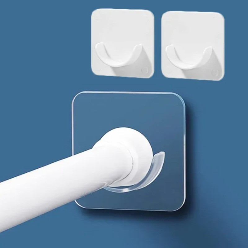 Nail-Free Adjustable Curtain Rod Holder Hooks /Self-adhesive Wall Mount ...