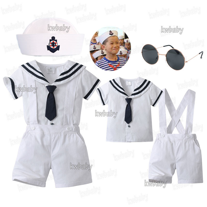 Seaman Costume for Kids 1-5 Years Old White Shirt Tie Overall Shorts ...