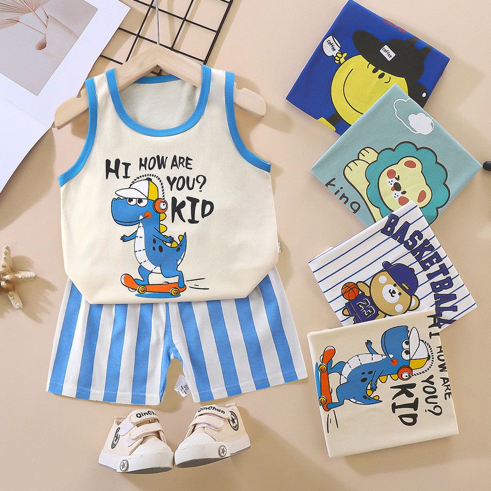 Baby Boys Sleeveless Shirt Shorts Terno Sando Set Cute Cartoon Print ...