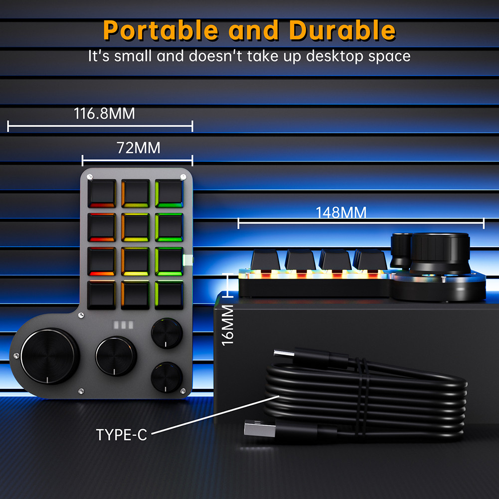 12 Keys 4 Knobs Programming Macro Keyboard RGB Mechanical Keypad ...