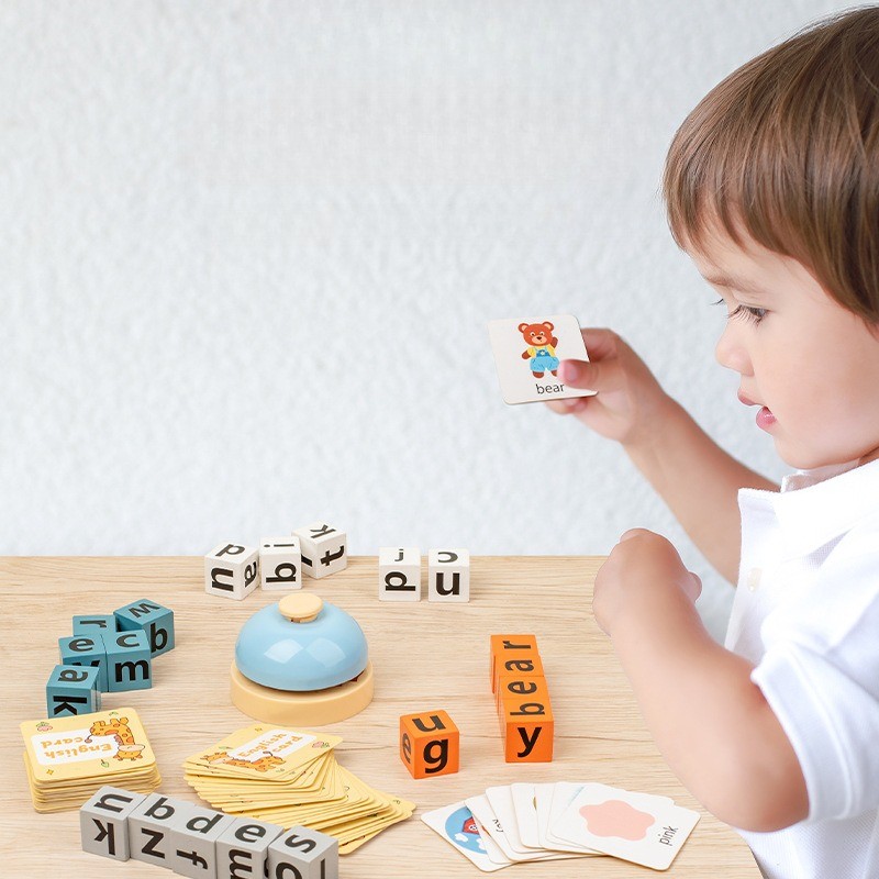 64 card Wood Montessori Cognitive Matching Puzzles Font Block, Matching ...