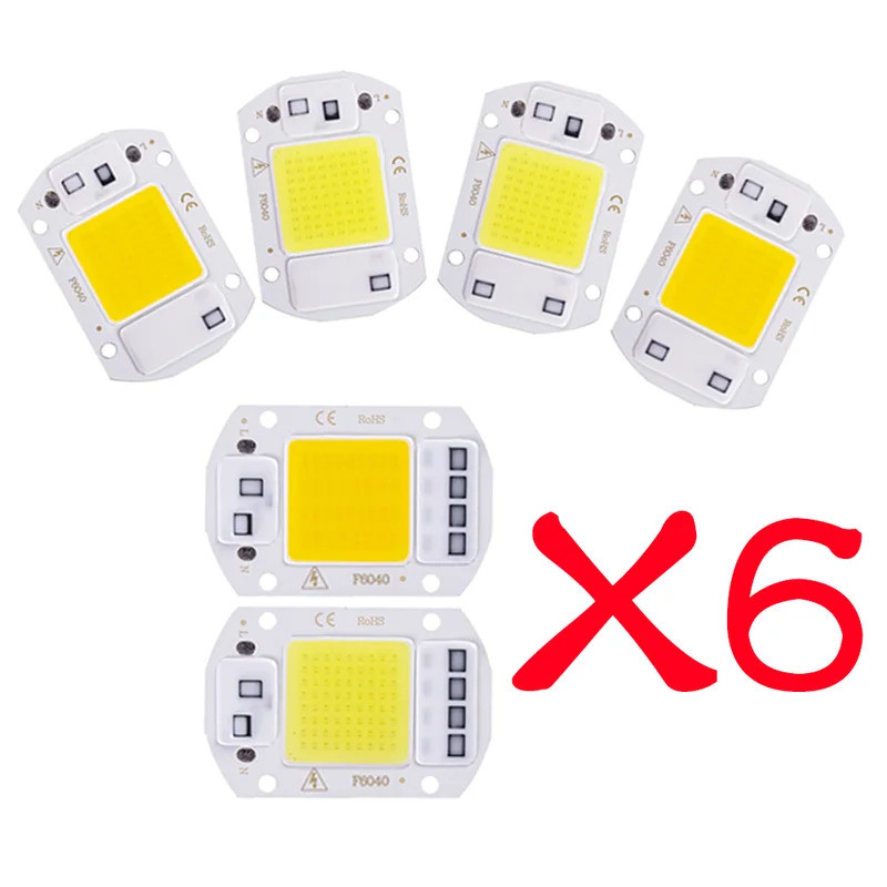 6PCS LED Chip AC 220V F6040 20W/30W/50W COB Lamp Bead Smart IC No Need Driver Outdoor Focus ...