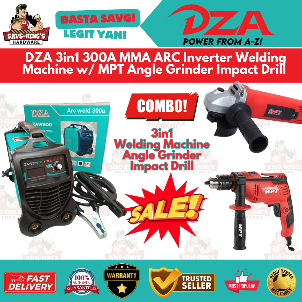 DZA 3in1 300A MMA ARC Inverter Welding Machine w/ MPT Angle Grinder ...