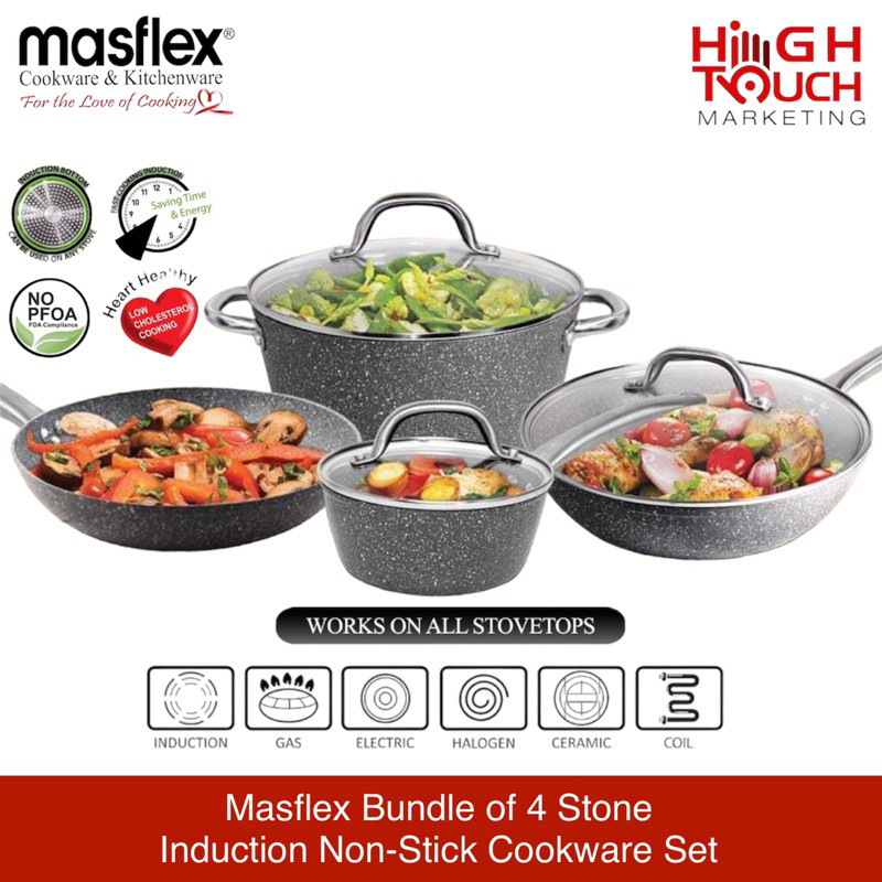 Masflex 8 Piece Stone Induction Non Stick Cookware Set | Shopee Philippines