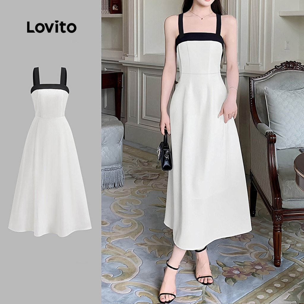 Lovito Women Casual Plain Contrast Binding Draped Dress L125AD192 ...