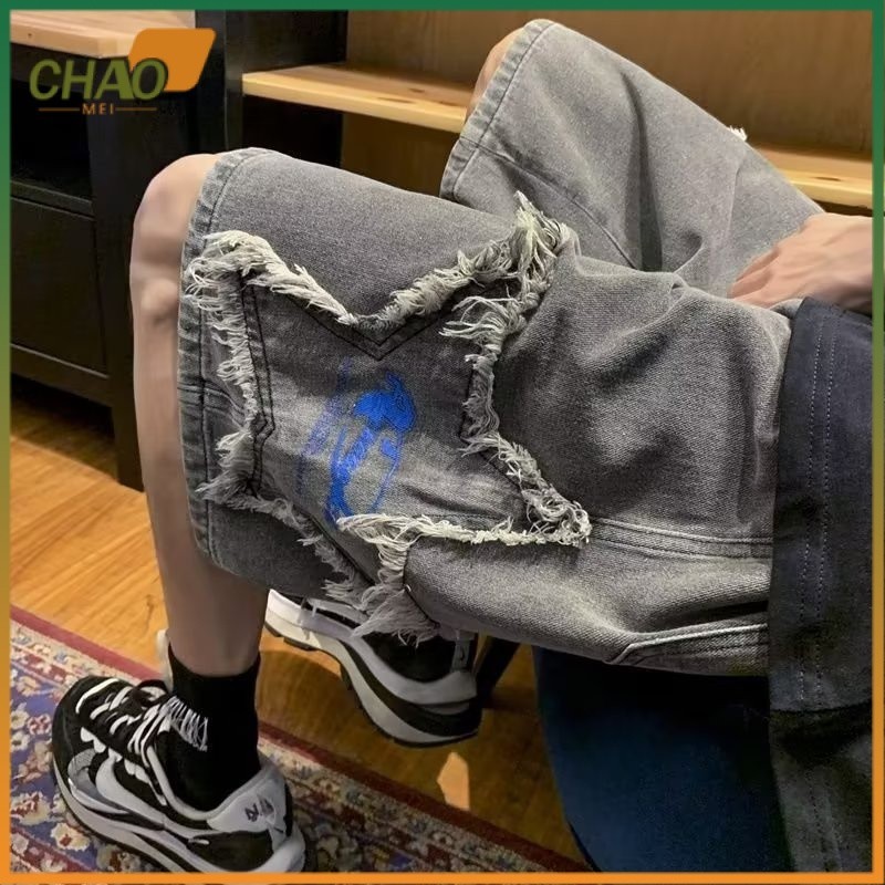 (PH STOCK)Embroidered Denim Shorts Men's and Women's Spring and Summer ...