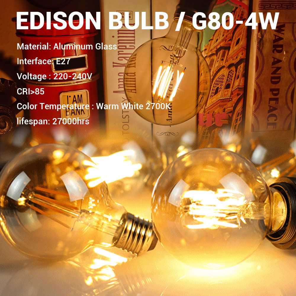 E27 Edison Bulb Retro Filament Bulb Vintage Bulb LED Light Bulb 4 Watts ...