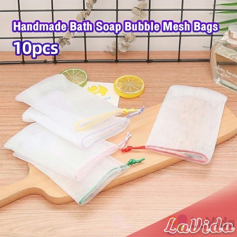 10Pcs Handmade Bath Soap Bubble Mesh Bags / Exfoliating Cleaning Facial ...
