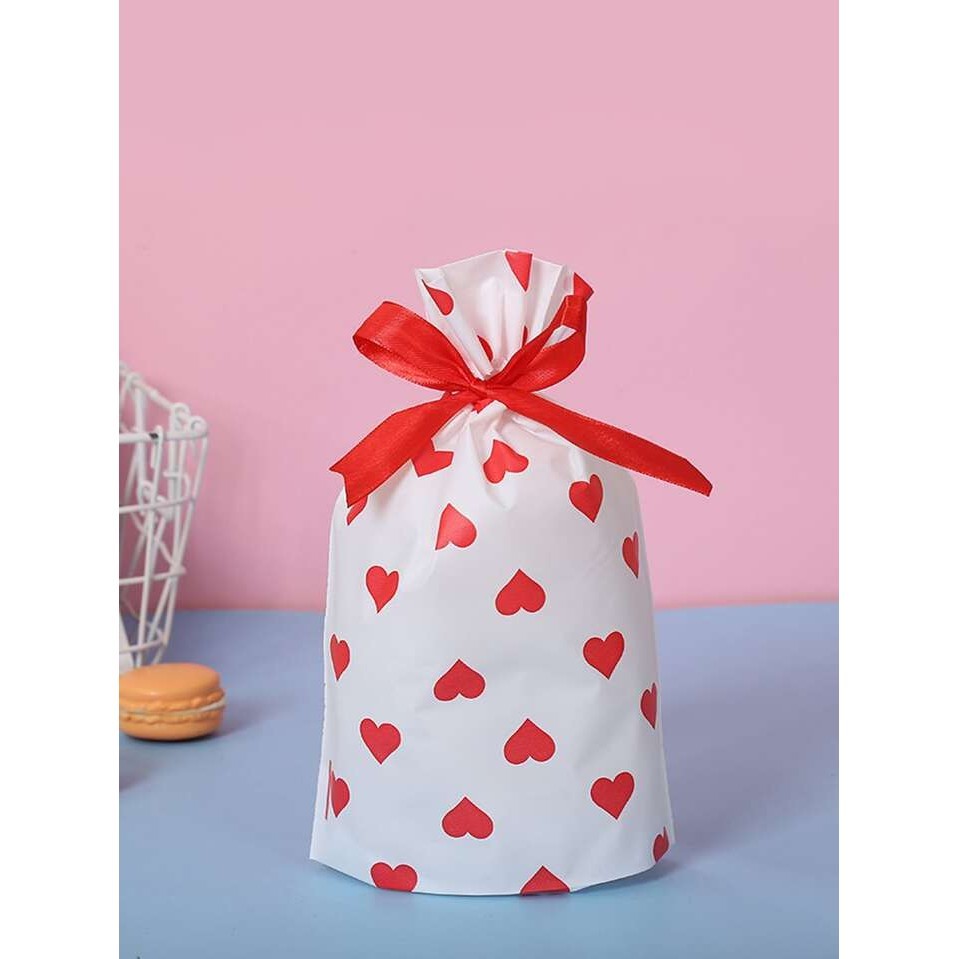 Plastic Cookie Gift Loot Bag with Ribbon - Valentine's Red Hearts ...