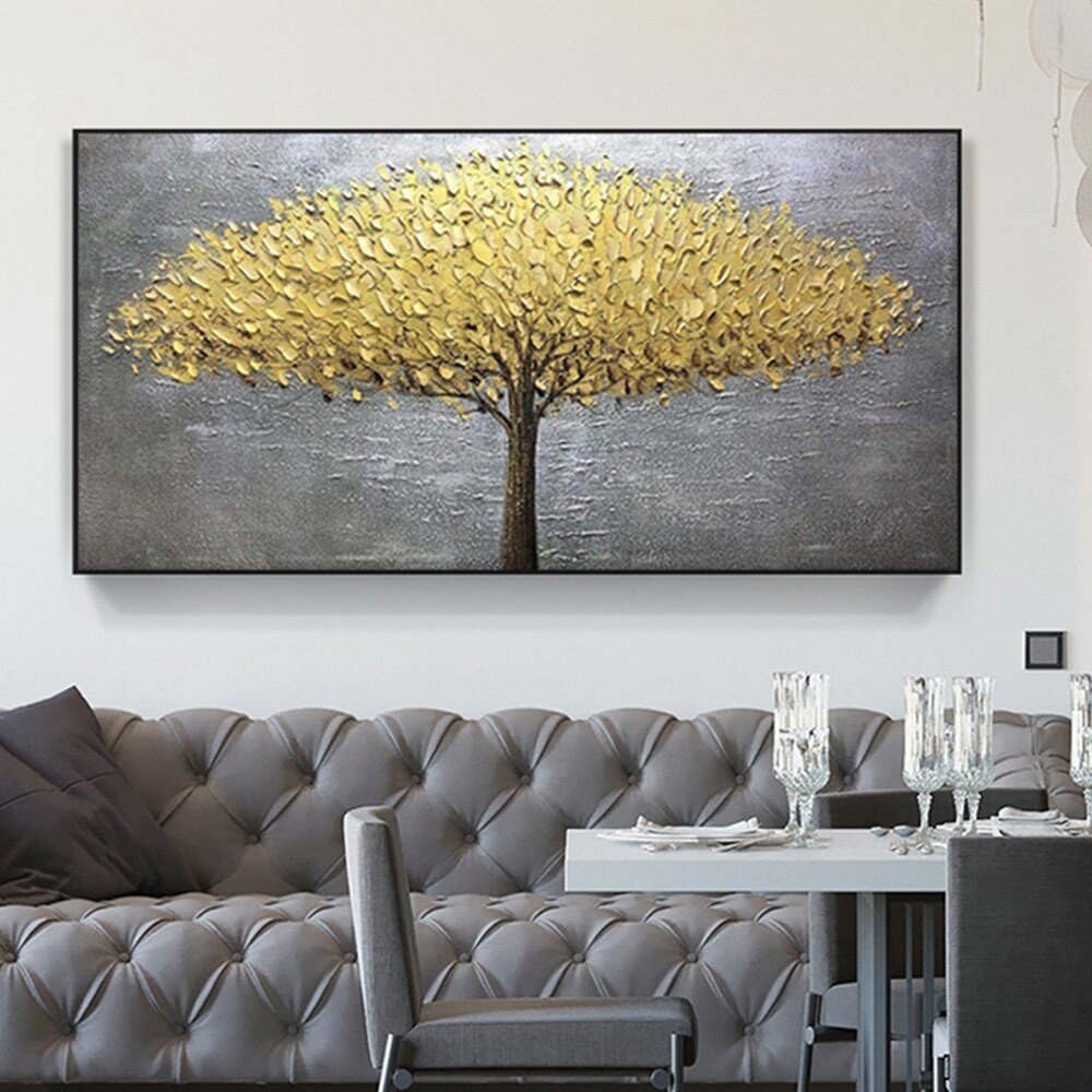 Abstract Art Lucky Trees with Golden Leaves Oil Painting On Canvas ...