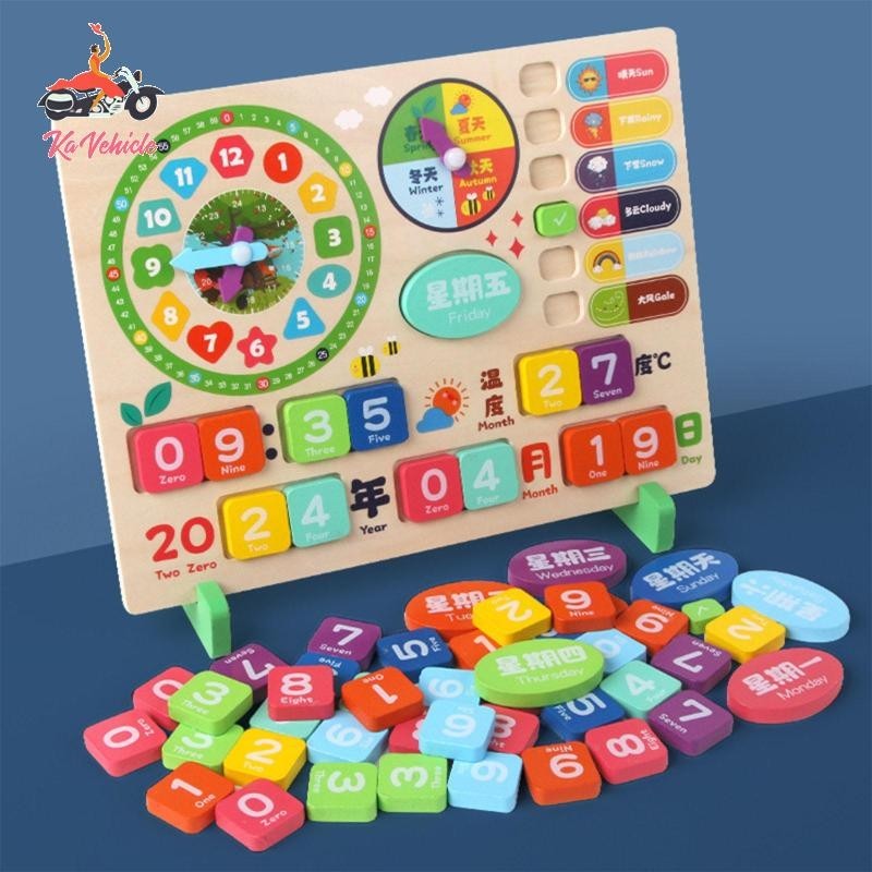 [Whstrong] Kids Calendar Teaching Clock,Montessori Puzzle Clock Board ...