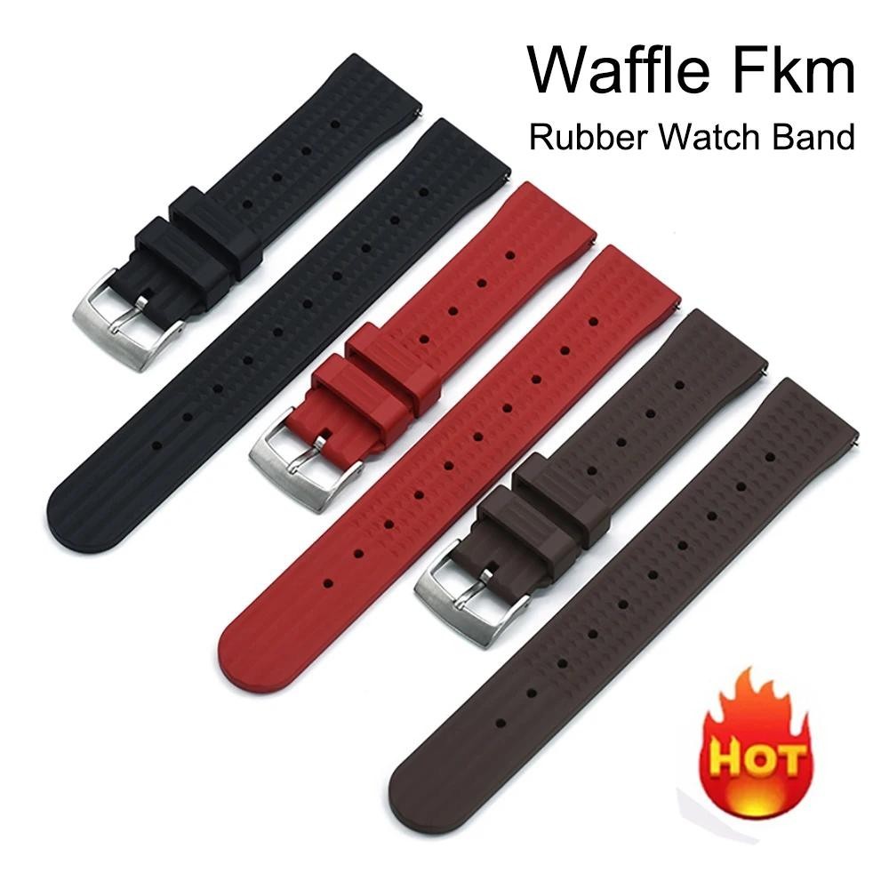 Premium Grade Fluoro Rubber 20mm 22mm Waffle Watch Strap Quick Release FKM Watch Band For Men ...