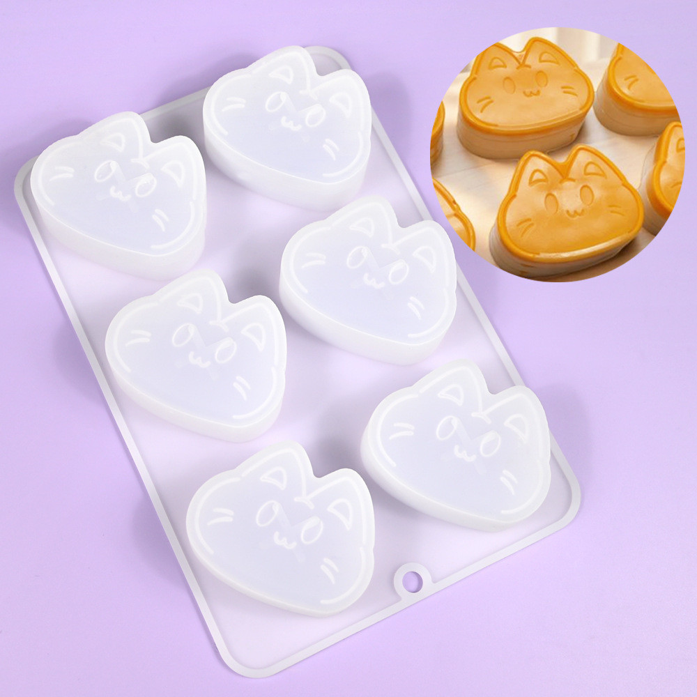 6-Cavity Cartoon Cat Silicone Mold Half Cooked Cheese Mousse Mold ...