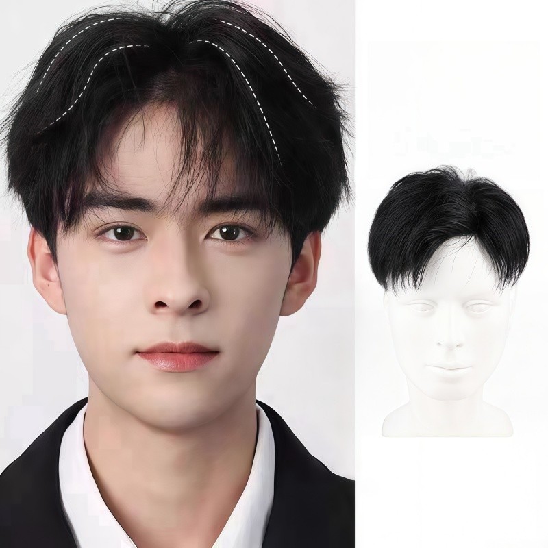 100% human hair Men's short hair 37 points Invisible replacement patch ...
