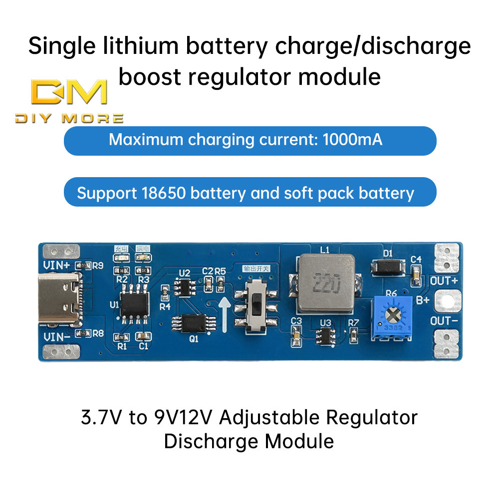 DIYMORE Type C Li-ion Battery Charger/Discharger Booster/Regulator Module 3.7V 9V 12V Adjustable ...