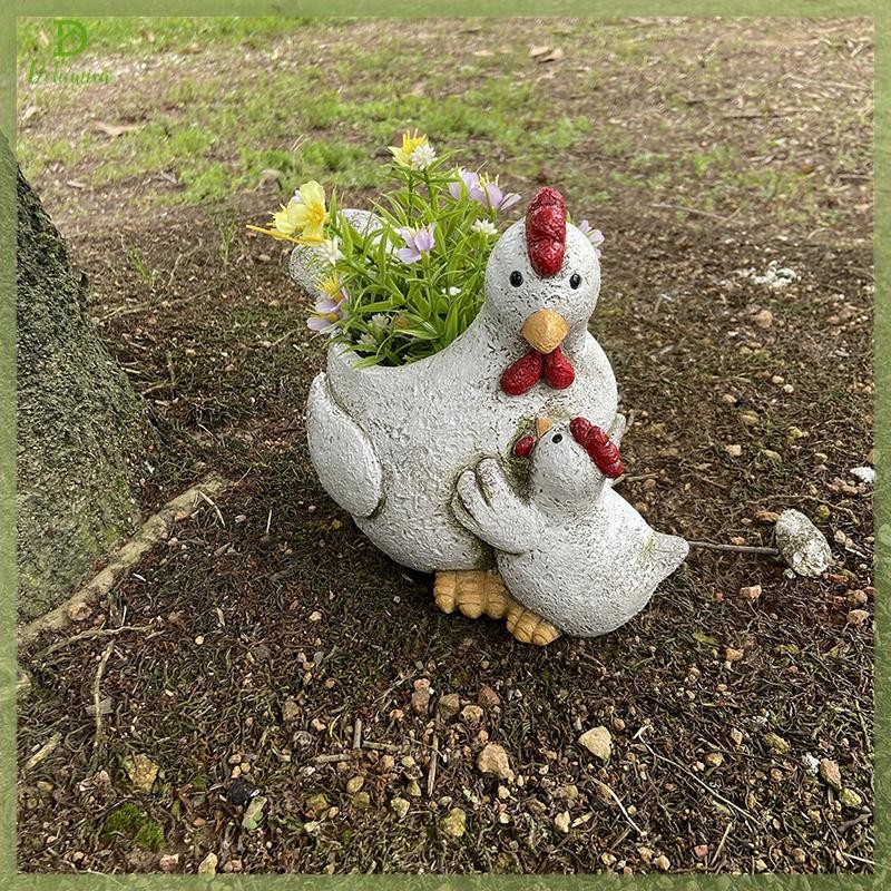 Delication Chicken Statue Plant Pot Resin Chicken Flower Pot Holder ...
