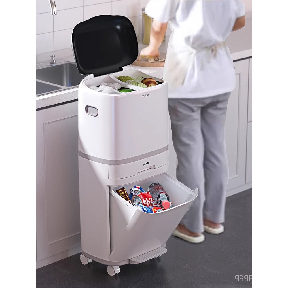 Kitchen-Specific Trash Can Household No-Bend Waist Sanitary Bin Double ...
