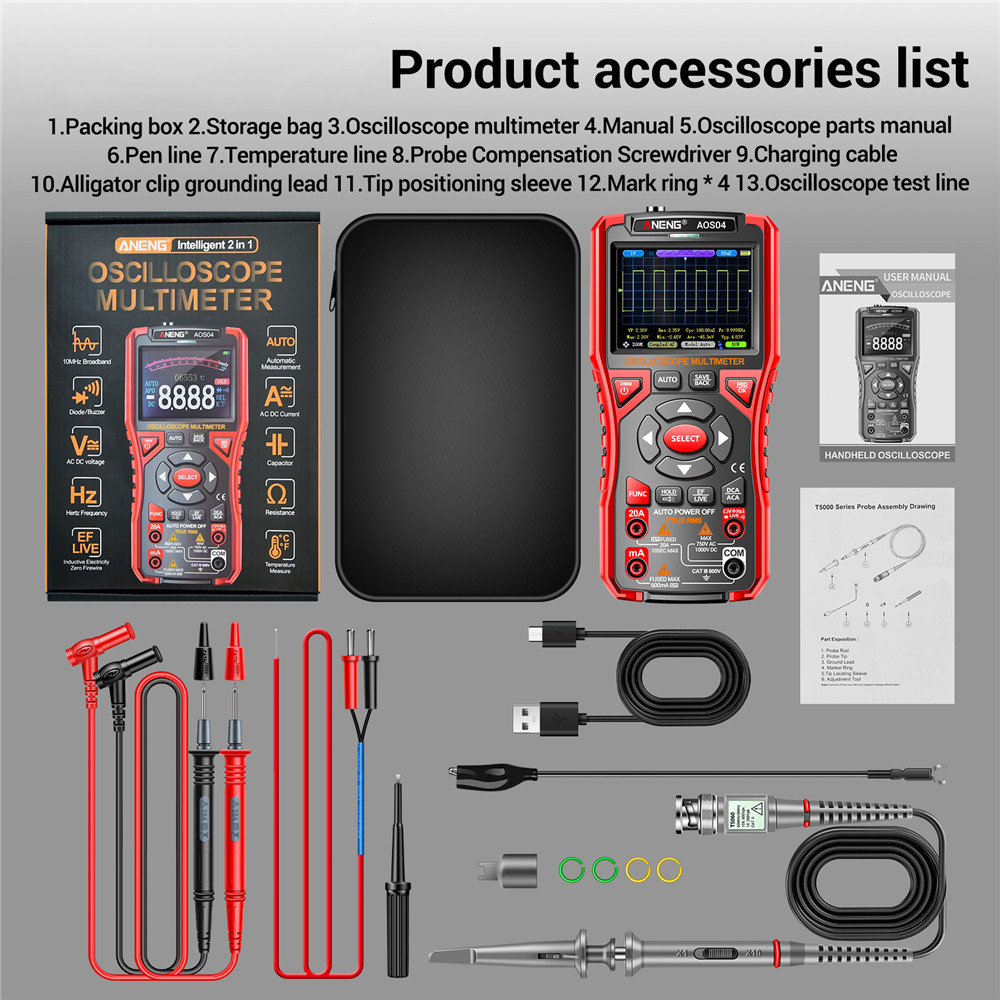 Pcbfun ANENG AOS04 Handheld Oscilloscope Multimeter Digital 50MS/s Sampling Rate Bandwidth ...