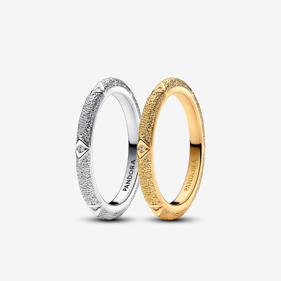 PAN ME Texture & Stones Ring 925 silver diamond silver rose gold ...