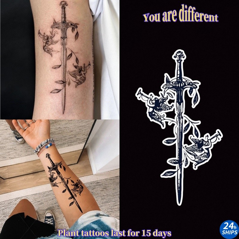 Angel Sword Pattern Tattoo Sexy Girl Arm Plant Tattoo Waterproof Tattoo ...