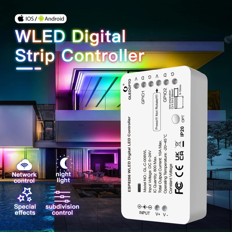 WLED Digital Light Strip Controller WIFI DC5-24V Support WS2812 2811 ...