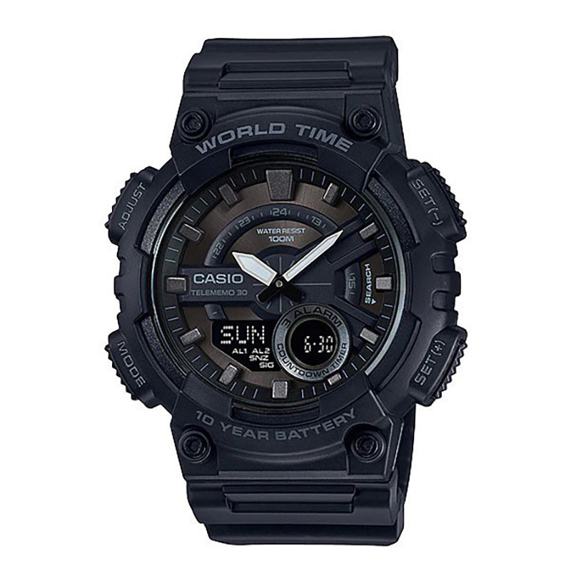 Casio (AEQ-110W-1BVDF) Black Resin Strap TeleMemo 100 Meter World Time Watch | Shopee Philippines