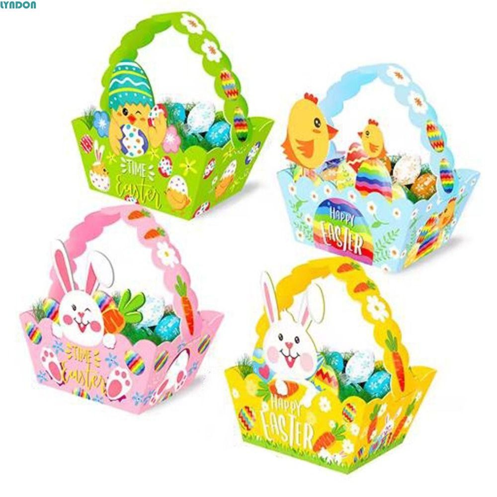 LYNDON 4Pcs Easter Paper Baskets, Cartoon Cute Colorful Easter Rabbit ...
