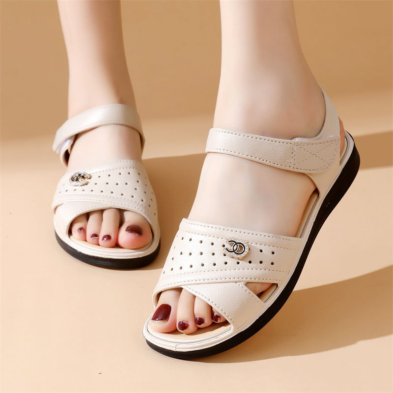 【READY STOCK】 Mom's Sandals Women's Middle Heel Soft Sole Middle Age ...