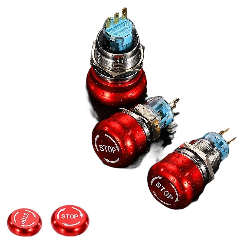 ♦ Metal emergency stop switch 16/19/22mm mushroom head STOP self ...