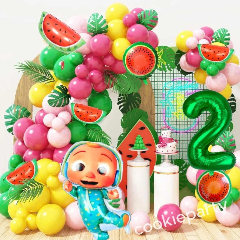 Cocomelon Balloons Cartoon JOJO Watermelon Leafs Birthday Decoration ...
