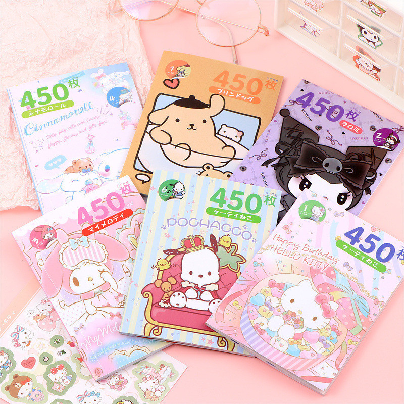 450Pcs Sanrio Kuromi Hello Kitty Sticker Book Melody Goo Card Cartoon ...