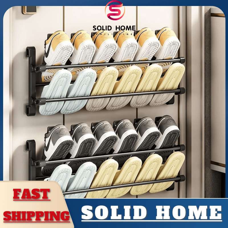 SOLIDHOME Door Back Shoe Rack Wall Mounted Slipper Organizer Foldable ...